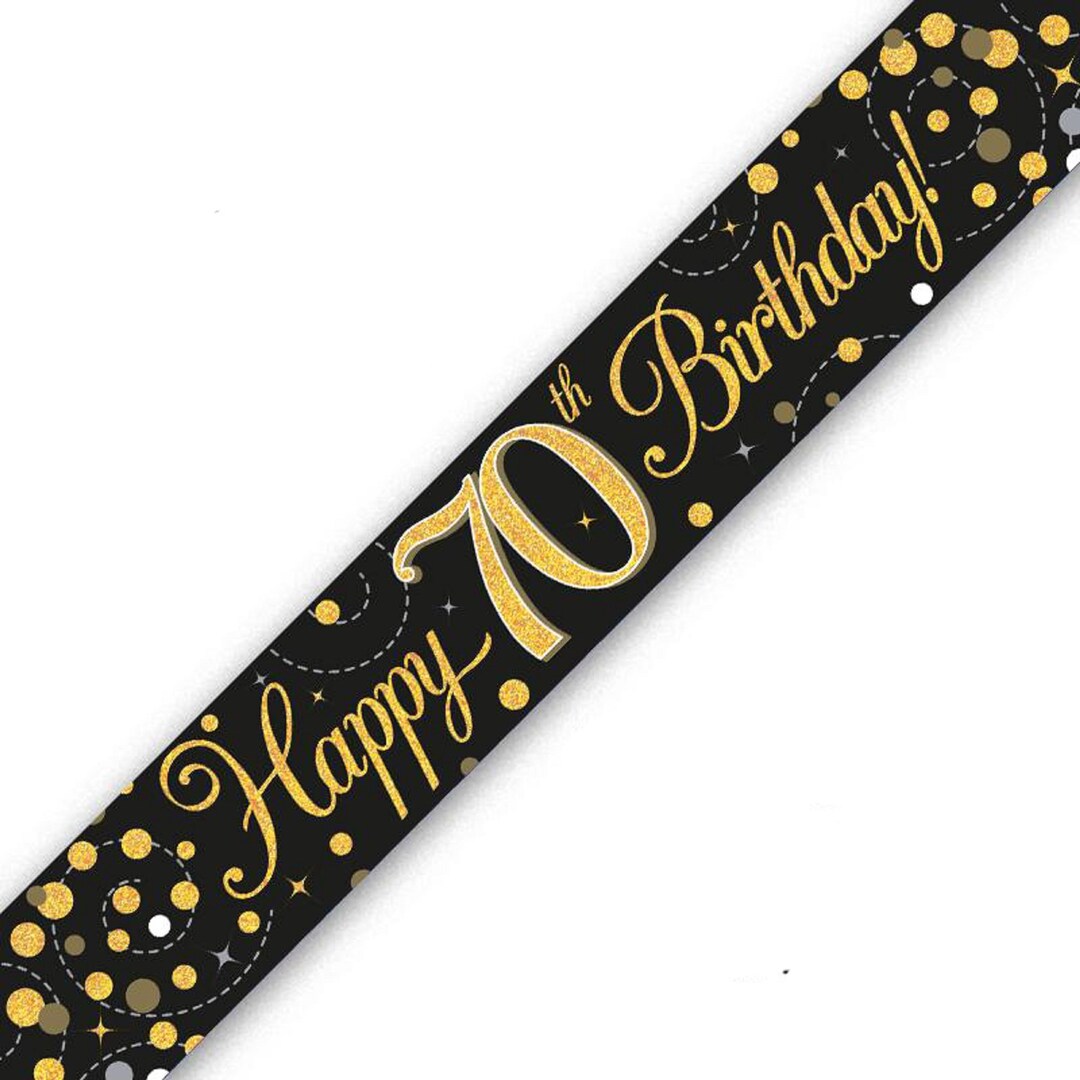 Happy 70th Birthday Black & Gold Banner / 70th Birthday - Etsy