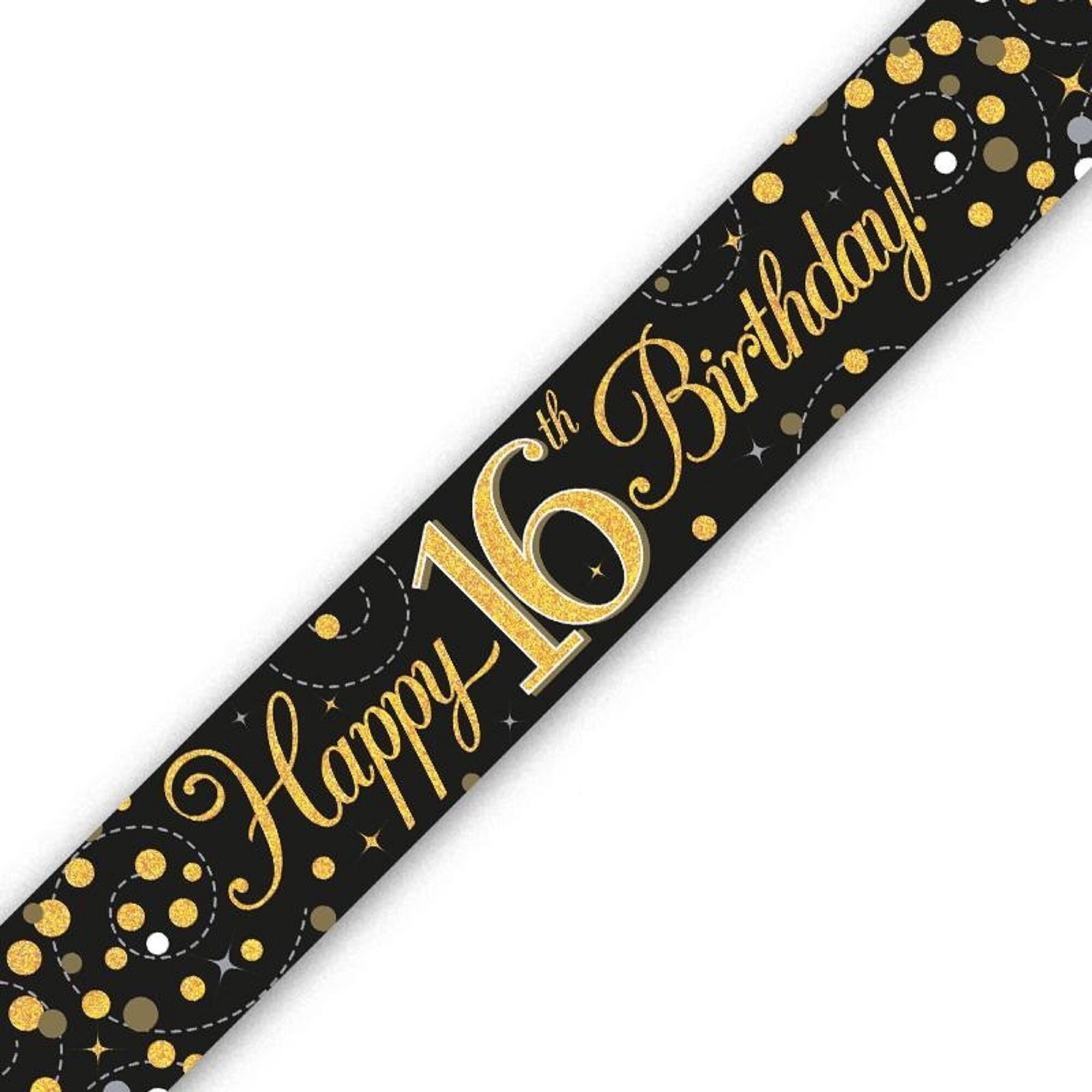 Happy 16th Birthday Black & Gold banner / 16th Birthday | Etsy