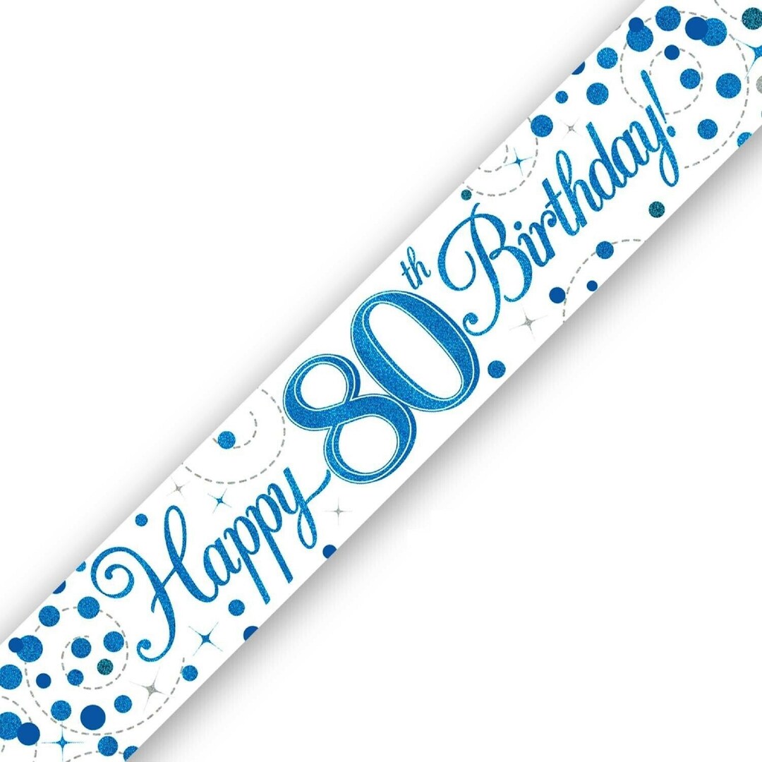 Happy 80th Birthday White & Blue Banner / Happy 80th Birthday - Etsy UK