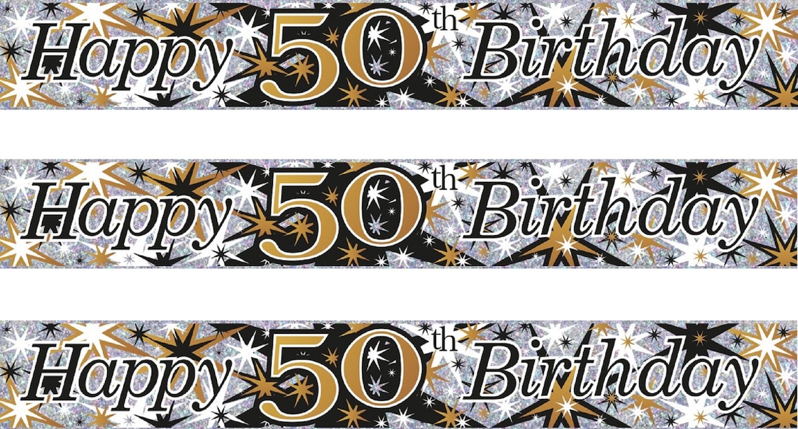 Happy 50th Birthday Black/ Gold/ Silver/ White Banner / 50th | Etsy