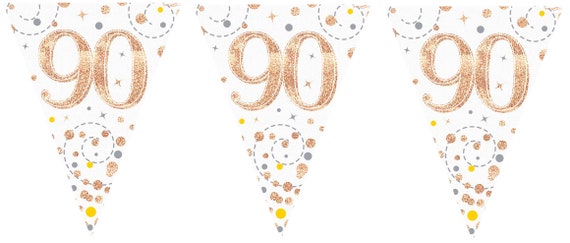 90th Birthday White & Rose Gold Bunting / Age 90 Birthday | Etsy UK