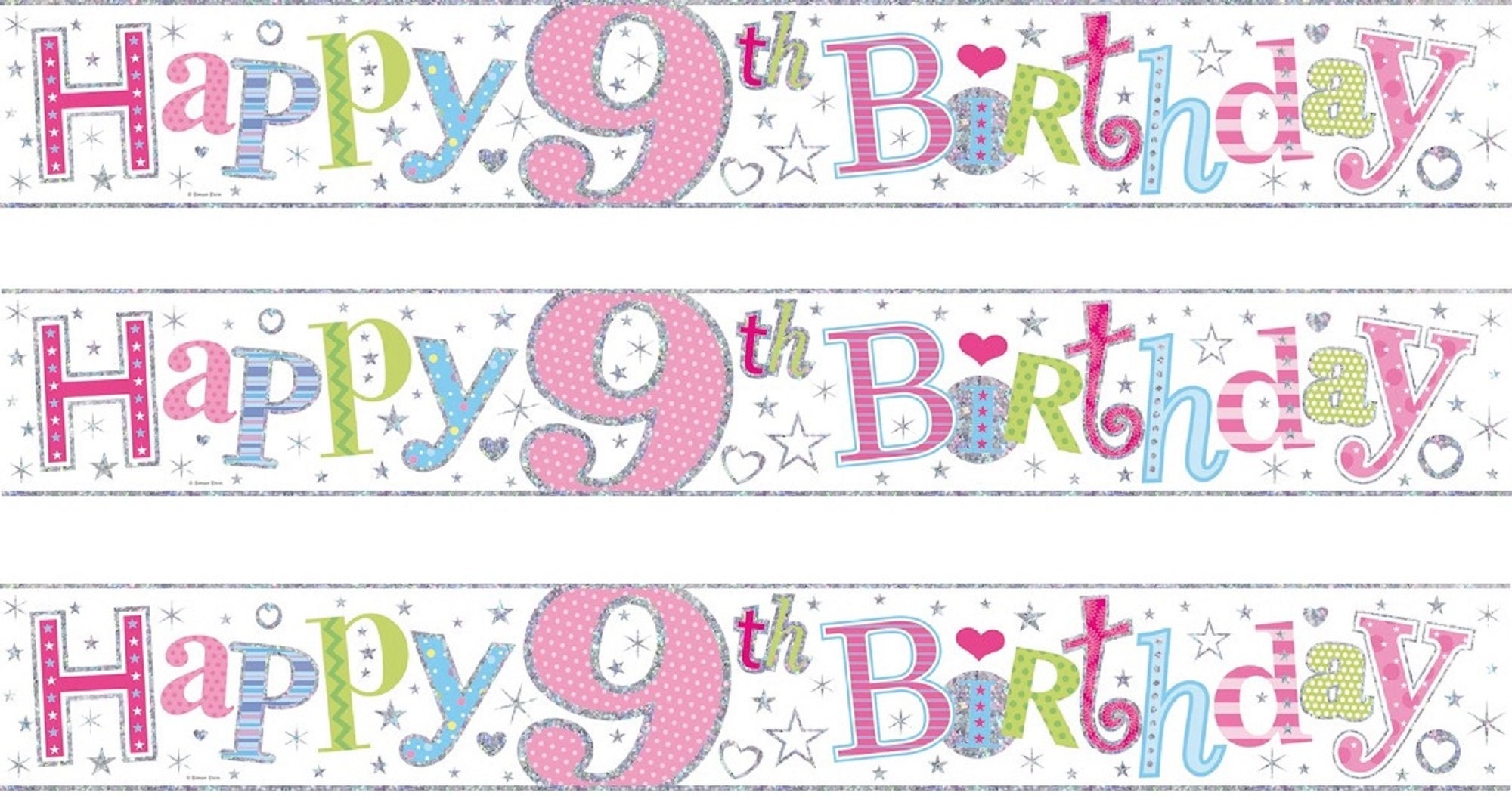 Age 9 Girl Pink Banner / 9th Birthday Girl Pink Banner / Foil - Etsy