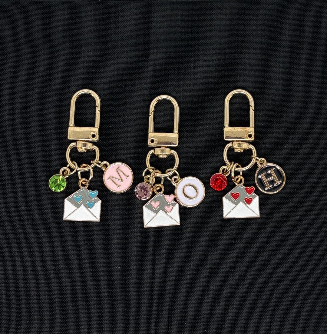 Initial Envelope Keychain: Gold Bag Charm With Birthday Stone - Etsy