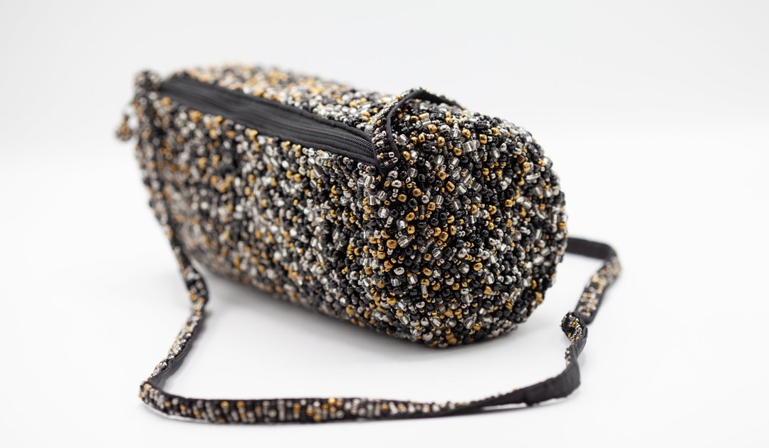 Black and Gold Hand Beaded Cross-body Bag Formal Wear or Anniversary ...