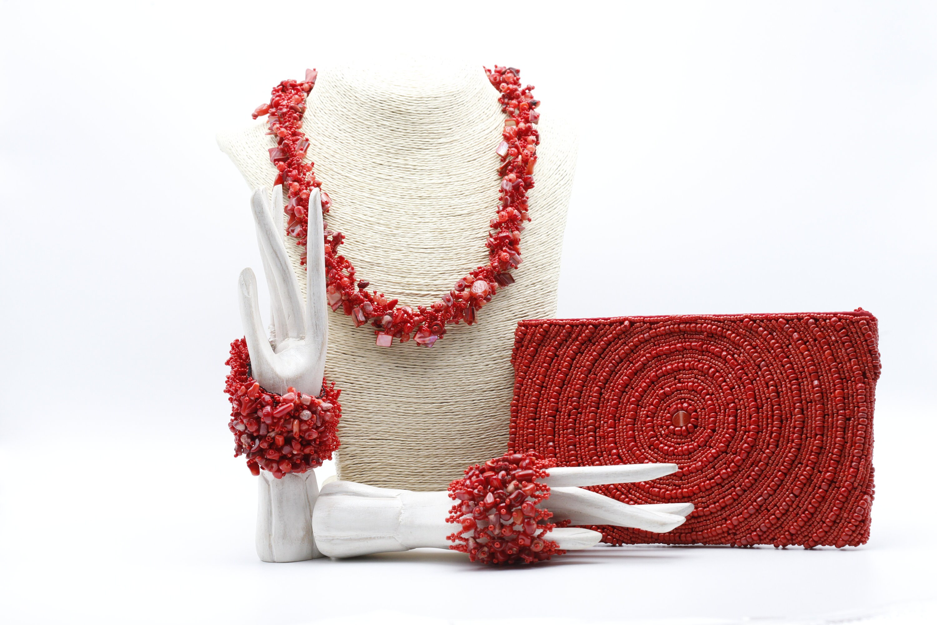 Beaded Red Coral Cuff Bracelet Stretches to Fit - Etsy