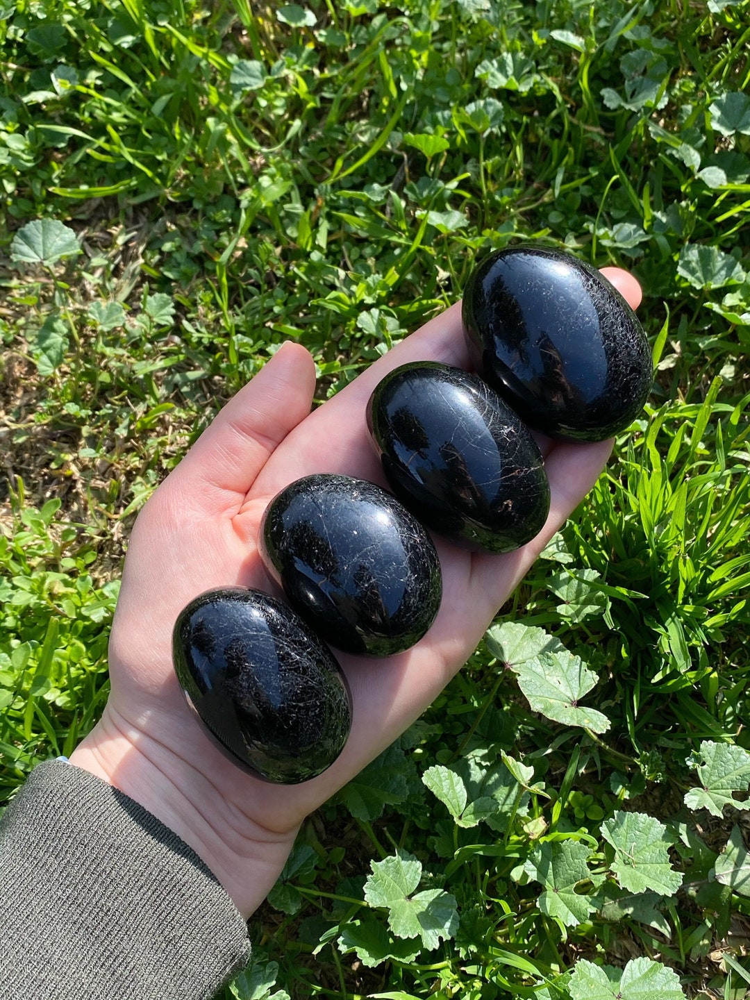 1 Black Tourmaline Palm Stone, geology, pocket stones, rocks, crystal ...