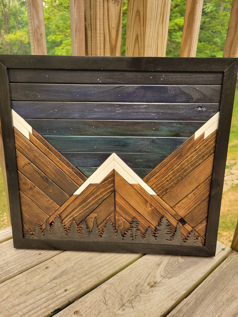 Night Sky Mountain Mosaic With Trees - Etsy