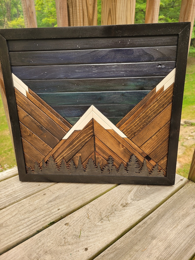 Night Sky Mountain Mosaic With Trees - Etsy