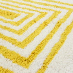 Moroccan Yellow Rug, Abstract Yellow and White Carpet, Minimalist ...