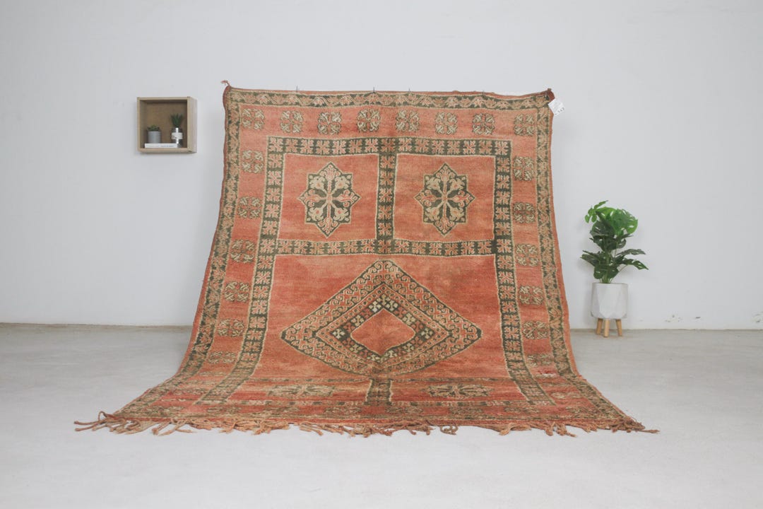 Vintage Moroccan Rug Peach Vintage Rug 9x5 Rug Authentic Boujaad Berber ...