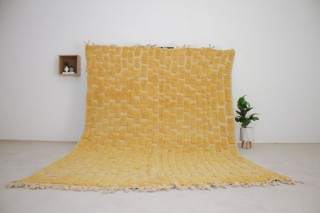 Moroccan Area Rug- Yellow Beni Ourain Custom Rug for Living Room - Mid ...