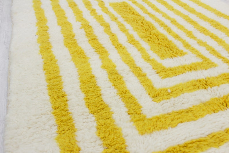 Moroccan Yellow Rug, Abstract Yellow and White Carpet, Minimalist ...