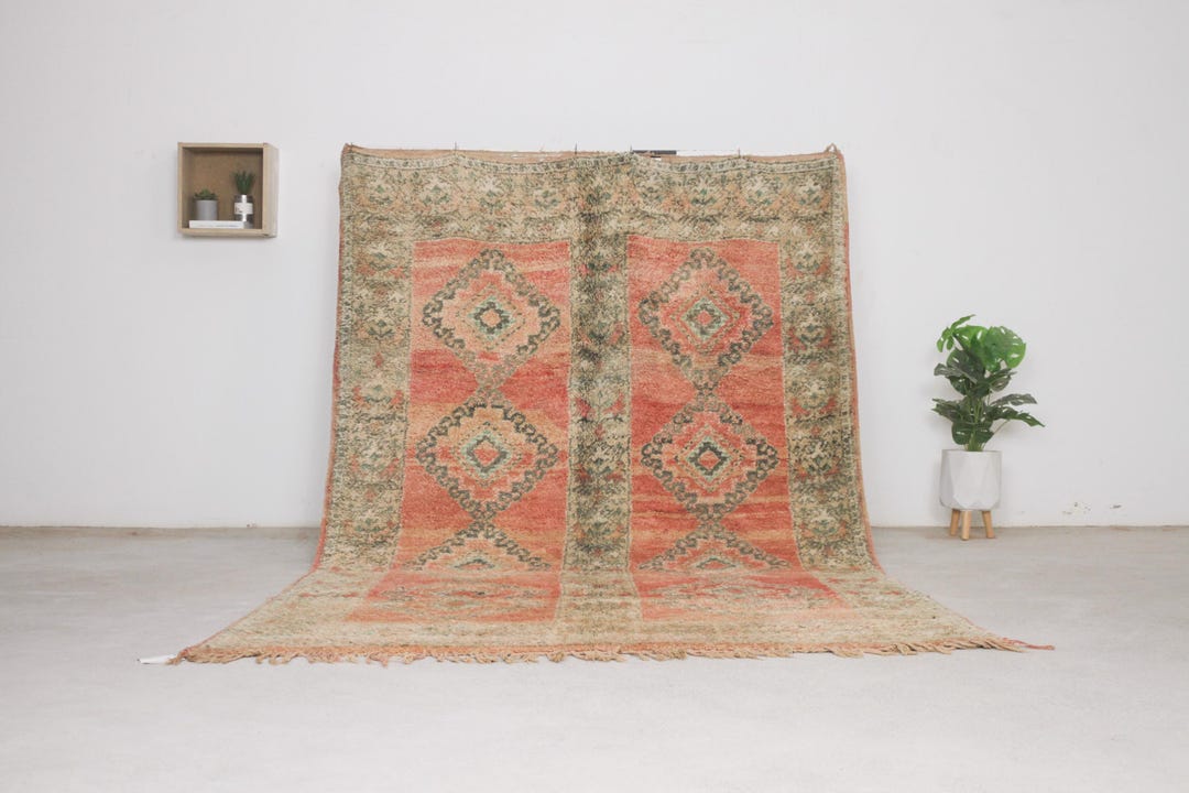 Vintage Moroccan Rug - Peach Vintage Rug - 9x5 Rug - Authentic Boujaad ...