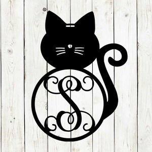 Cat Monogram Door Hanger, Cat Sign, Door Hanger, Metal Art, Metal Sign ...