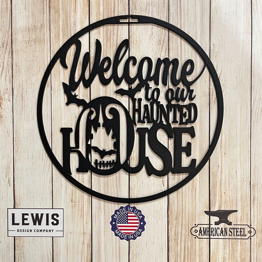 Welcome to Our Haunted House Metal Halloween Door Hanger, Halloween ...
