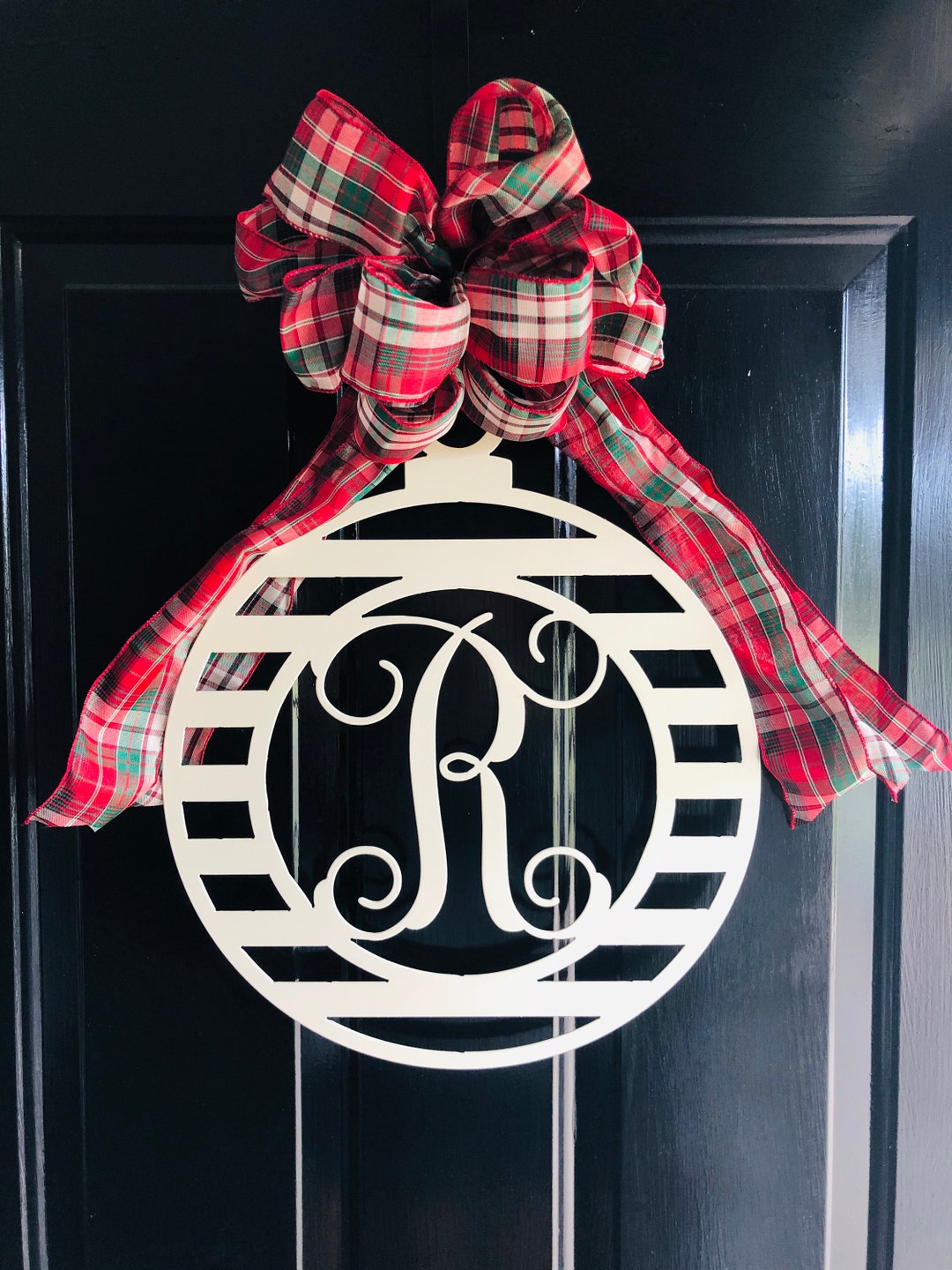 Monogram Ornament Metal Sign, Door Hanger, Christmas, Christmas Decor ...