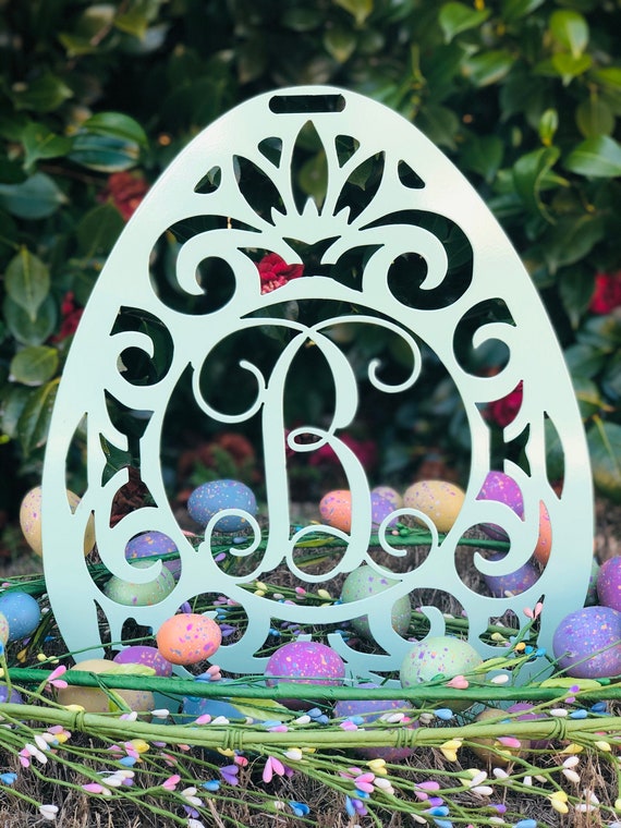 Easter Egg Door Hanger Monogram Metal Sign Easter Door - Etsy