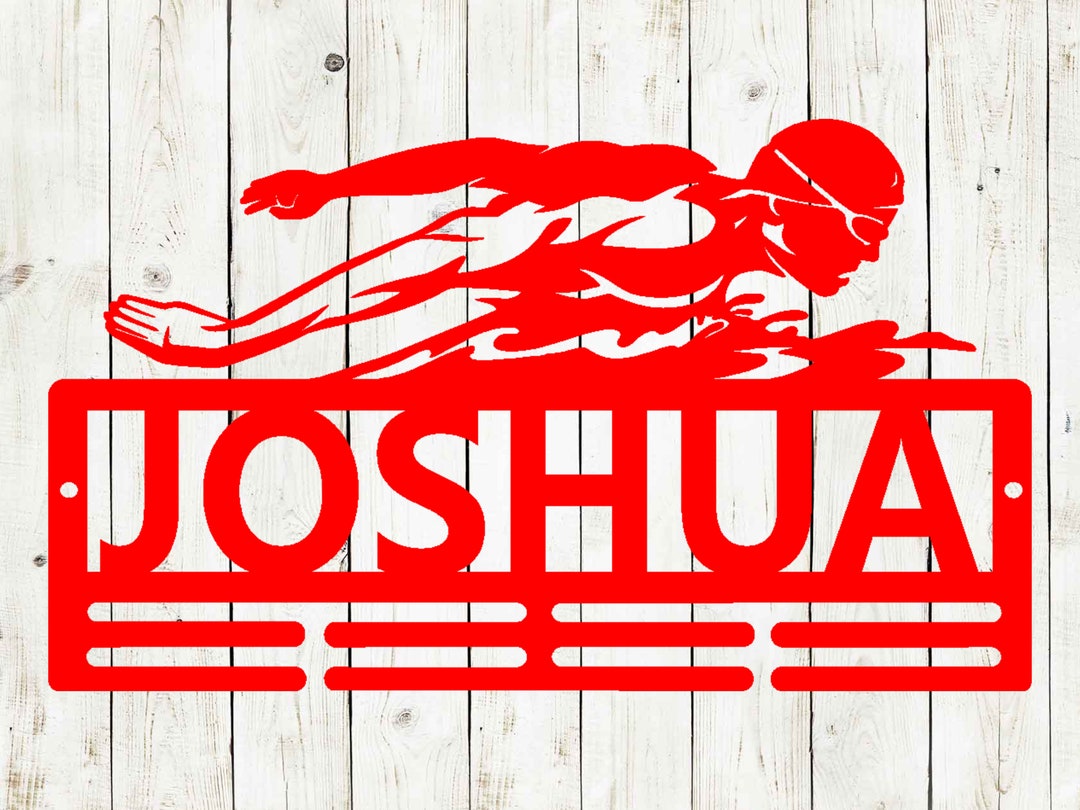 Swimming Male Medal Hanger Custom Name Metal Sign , Kids Room Decor ...