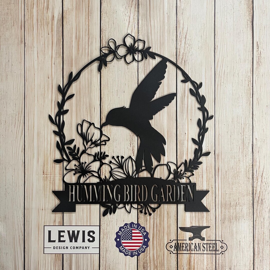 Hummingbird Metal Sign With Custom Monogram - Metal Sign, Garden ...