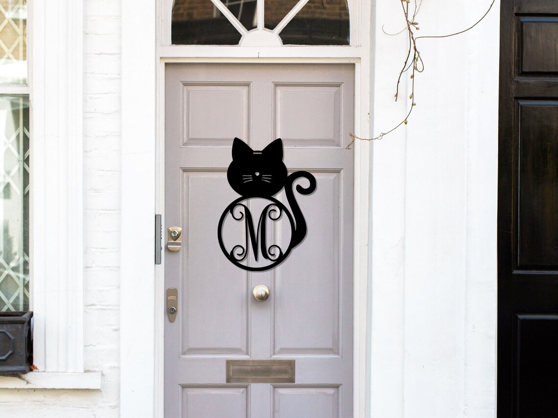 Cat Monogram Door Hanger Cat Sign Door Hanger Metal Art - Etsy