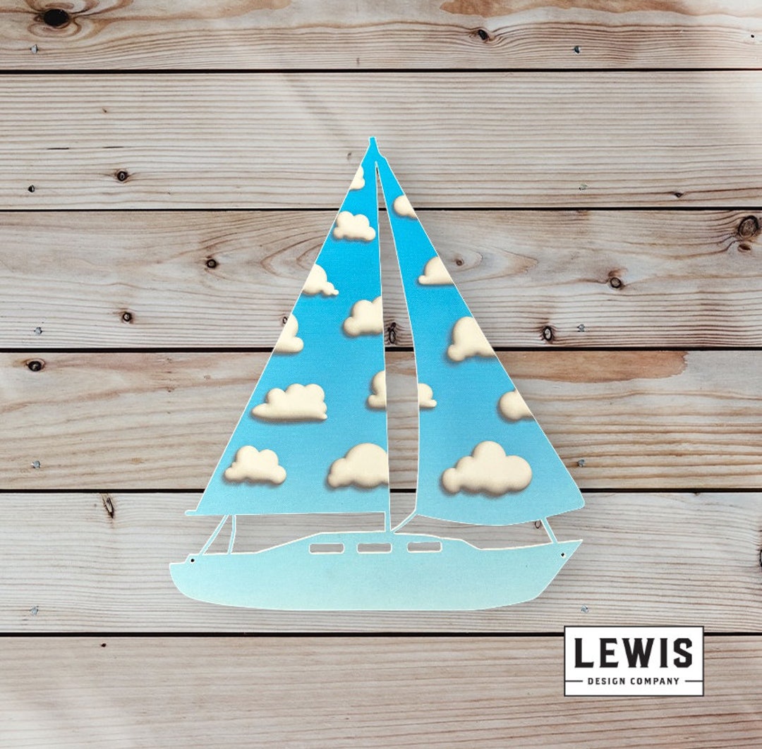 Sailboat Metal Sign, Blue Sky and Clouds Design, Sailboat, Beach Decor ...