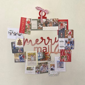 Merry Mail Christmas Metal Sign, Christmas Card Photo Holder, Holiday ...