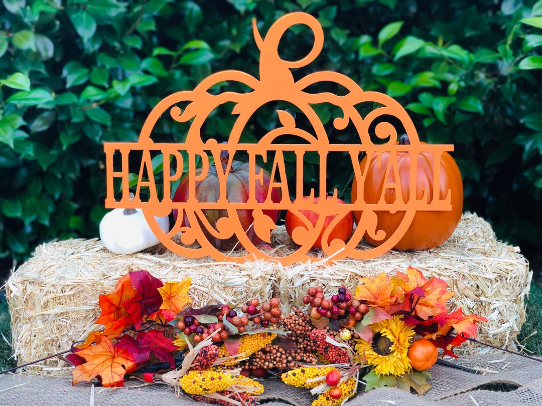 Happy Fall Yall Pumpkin Metal Sign, Fall Door Hanger, Fall Wreath, Fall ...