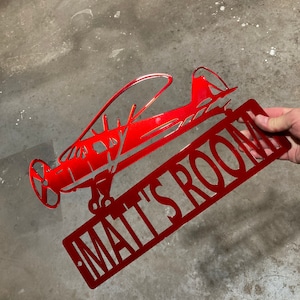 Airplane Custom Name Metal Sign, Prop Plane, Plane Sign, Airport, Kids ...