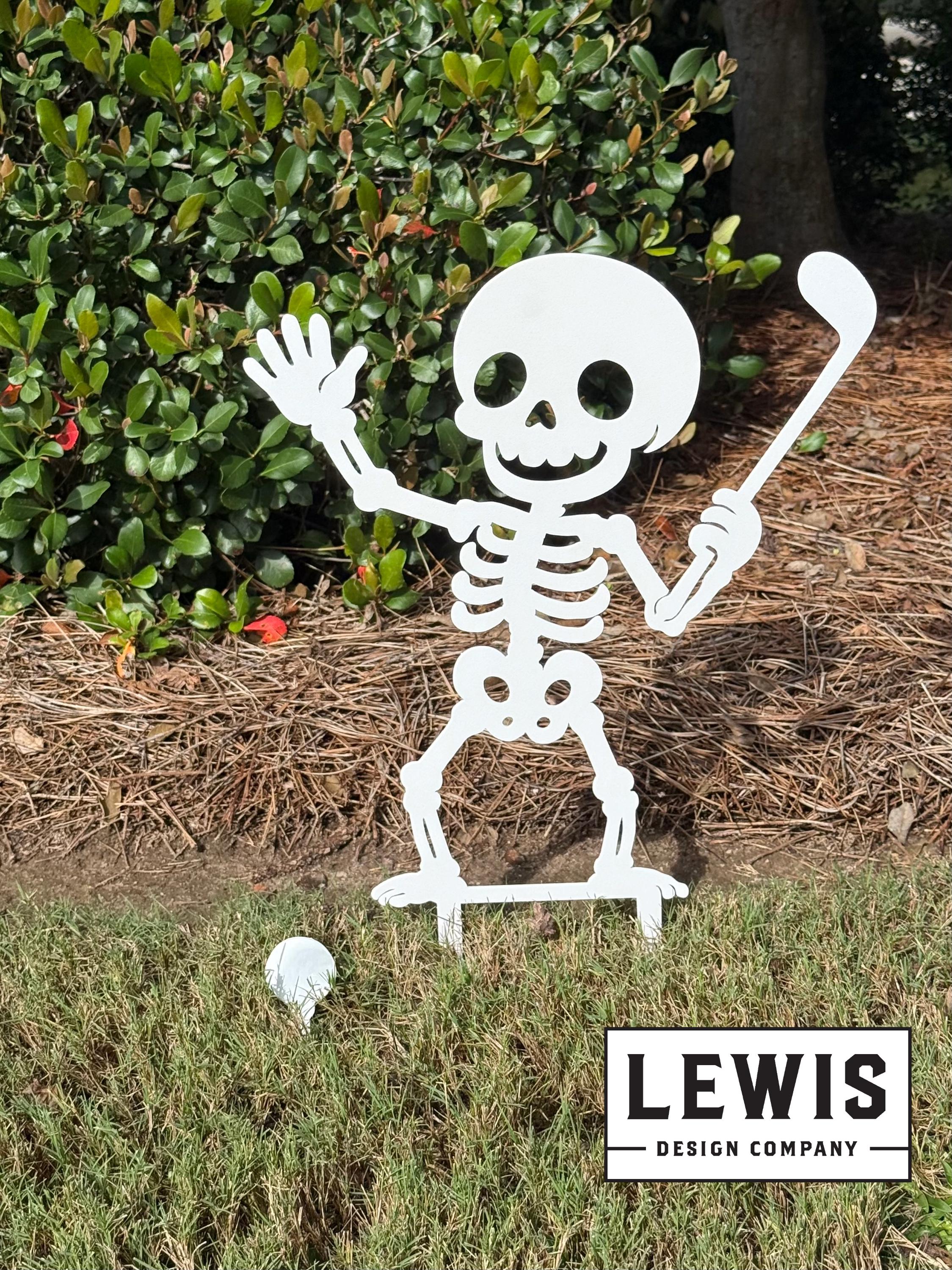 Metal Skeleton Golfer Yard Stakes – Halloween Skeleton Golfer ...