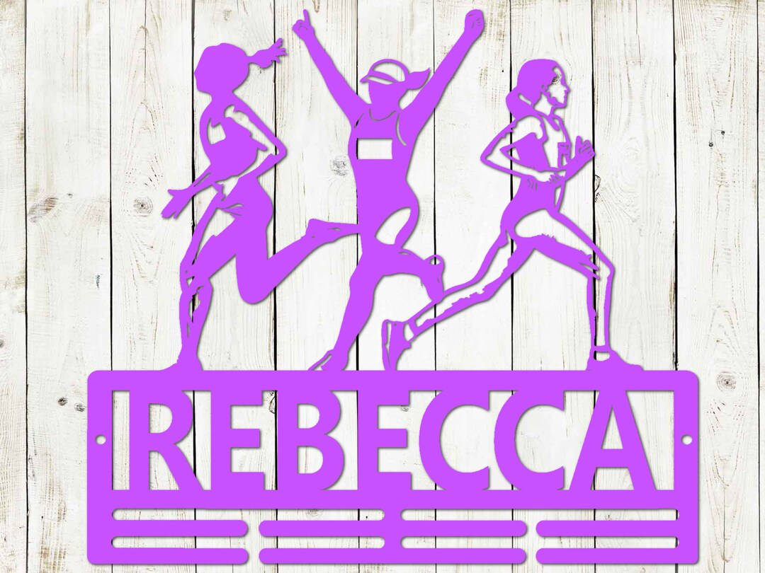 Female Runner Medal Hanger With Custom Monogram Name Metal Sign ...