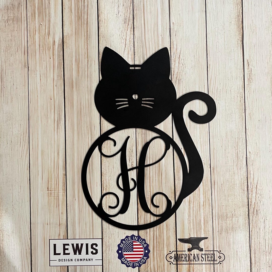 Cat Monogram Door Hanger, Cat Sign, Door Hanger, Metal Art, Metal Sign ...