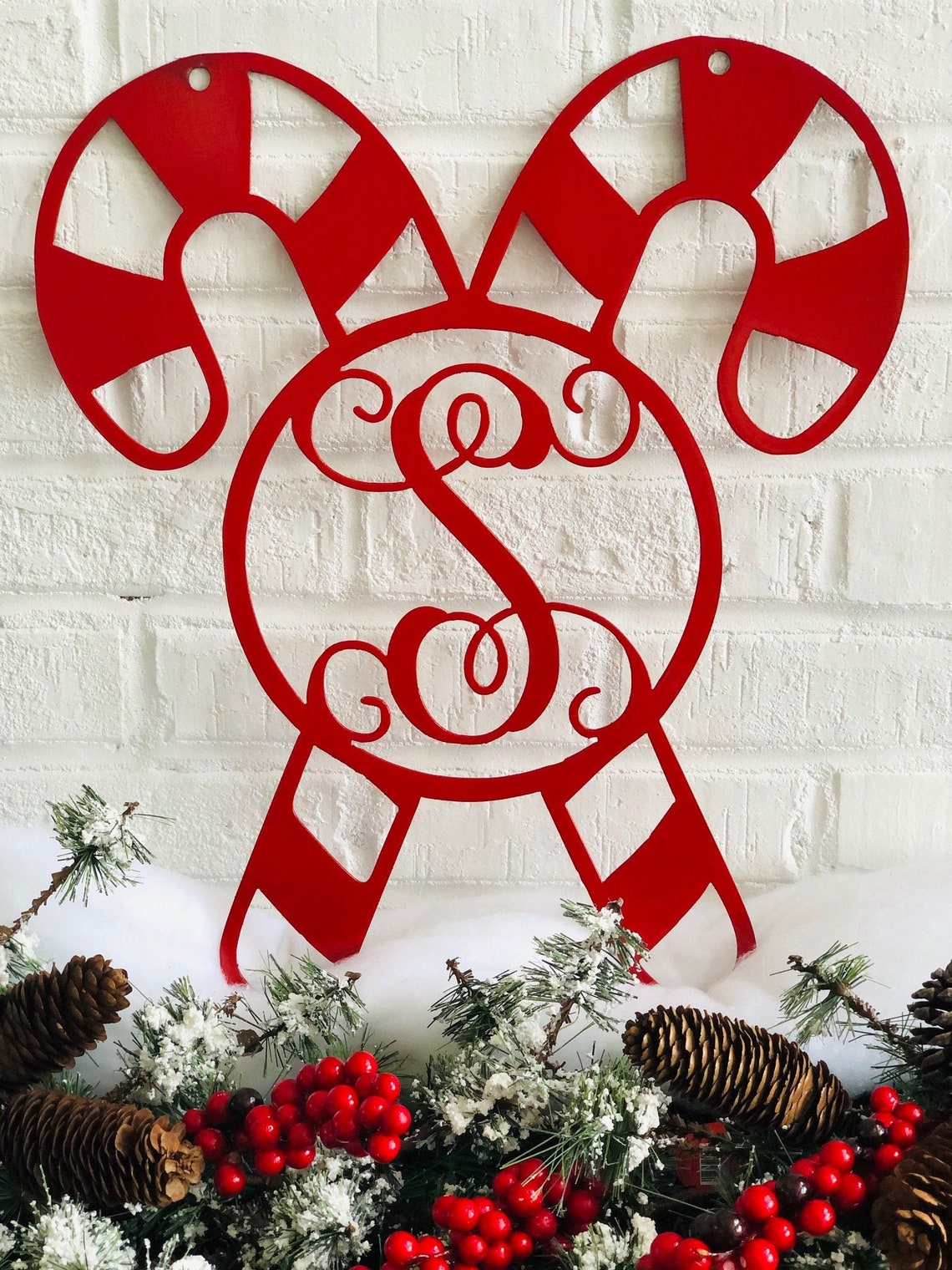 Monogram Candy Cane Metal Sign Christmas Door Hanger | Etsy