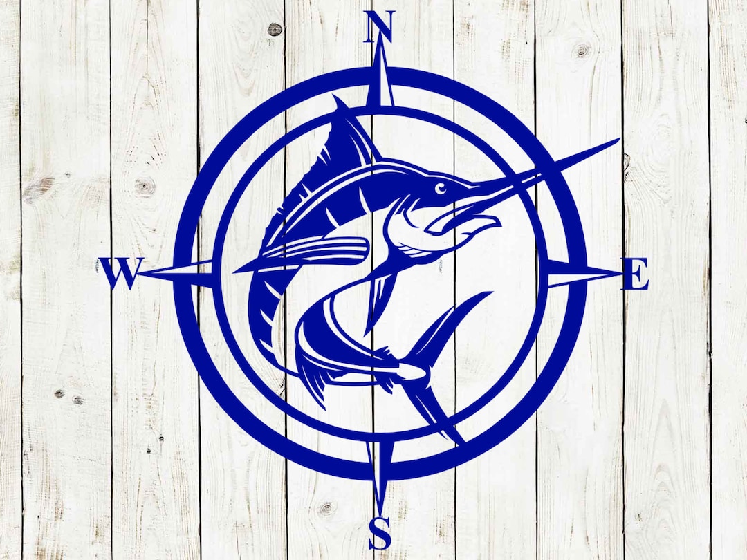 Marlin With Compass Decorative Metal Sign, Metal Art, Metal Sign, Sport ...