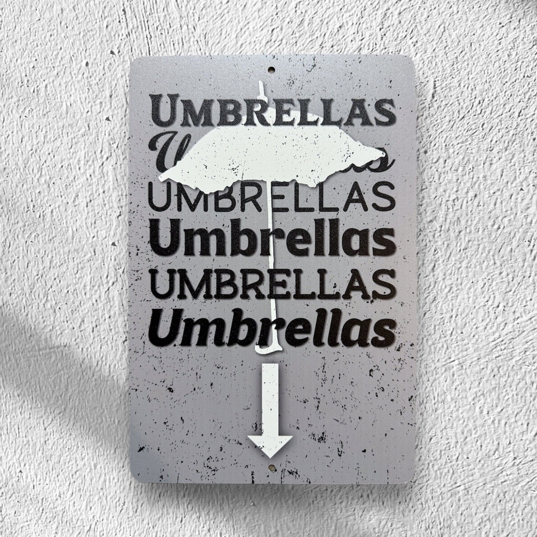 Printed Umbrellas Here Sign, Custom Metal Powder Coated & Printed Sign ...