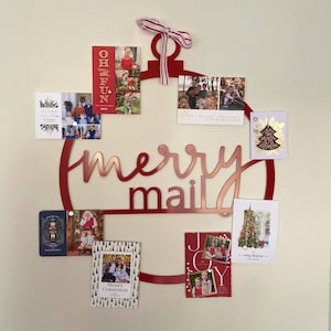 Merry Mail Christmas Metal Sign, Christmas Card Photo Holder, Holiday ...
