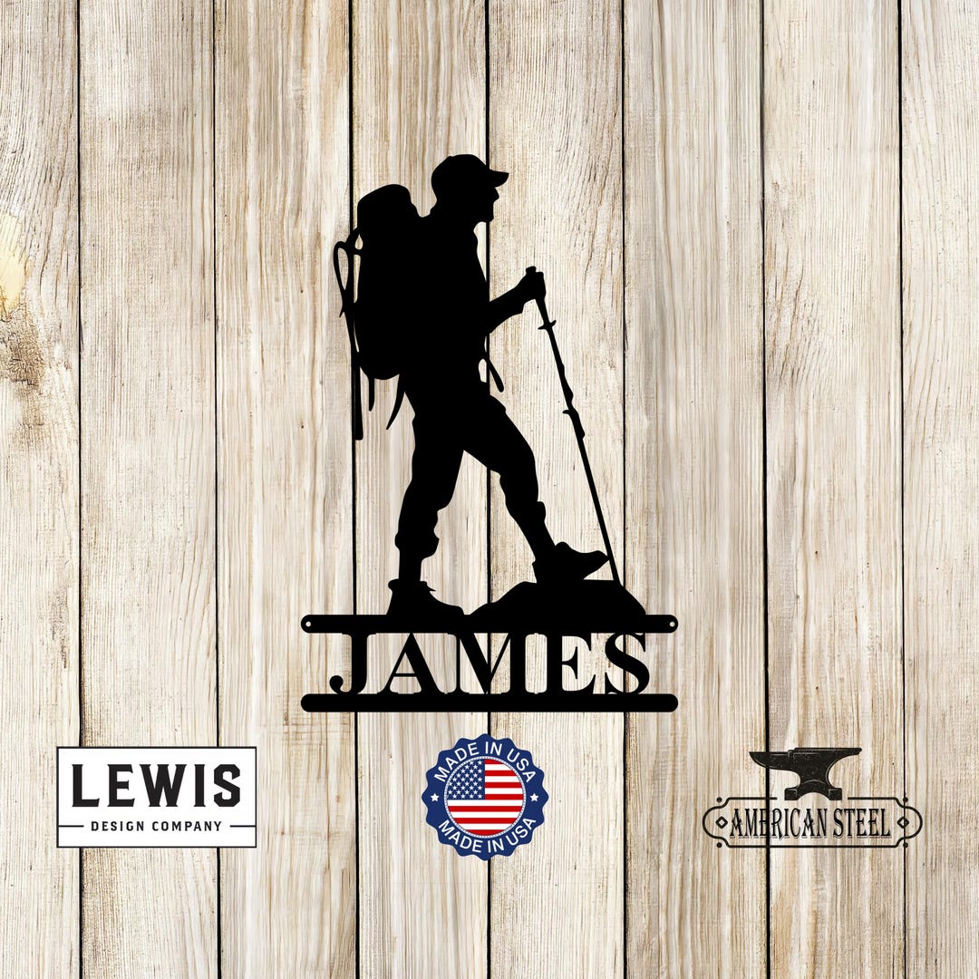 Male Hiker Wall Sign With Custom Name, Metal Sign, Explorer, Custom ...