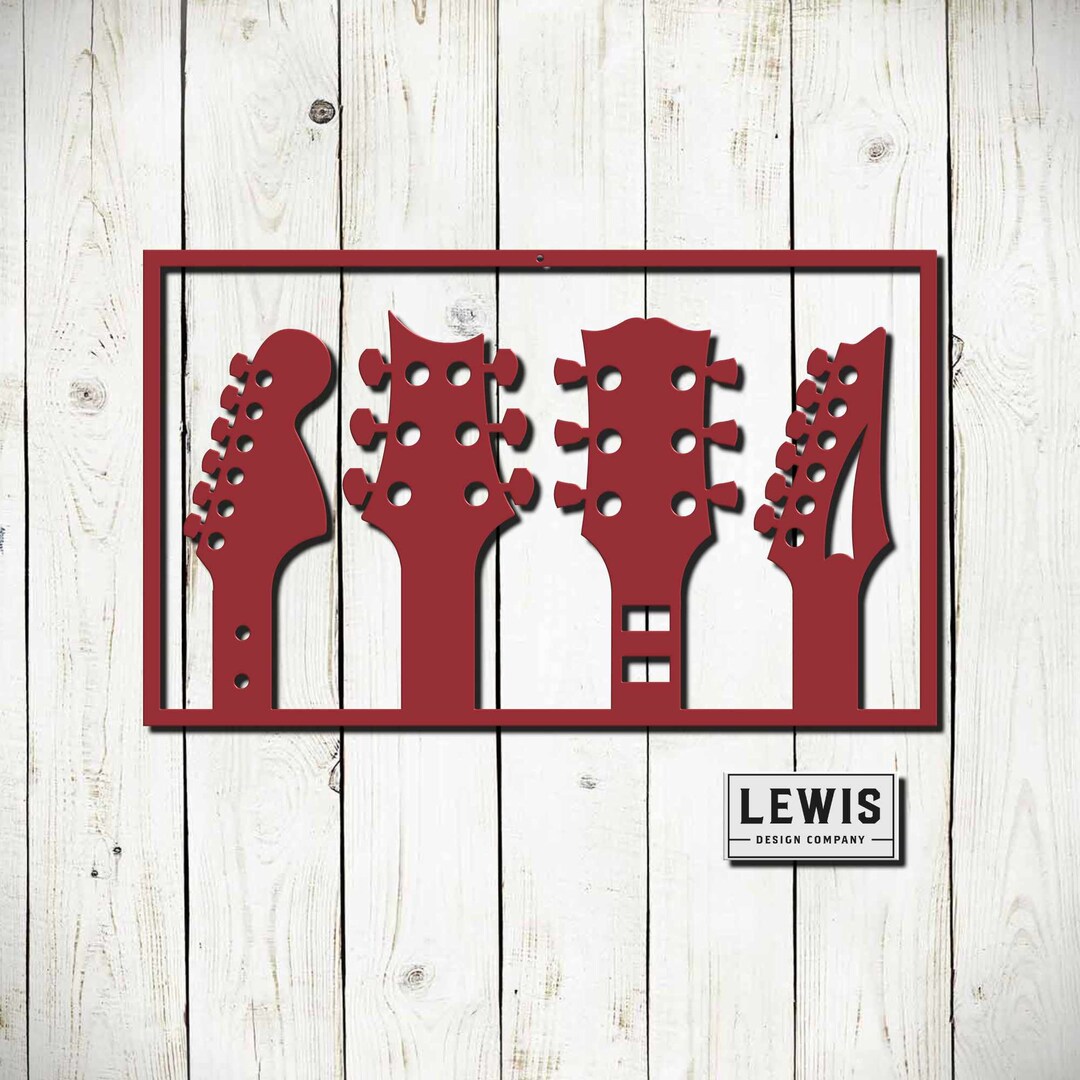 Guitar Headstock Metal Sign, Powder Coated Metal Guitar Music Sign ...