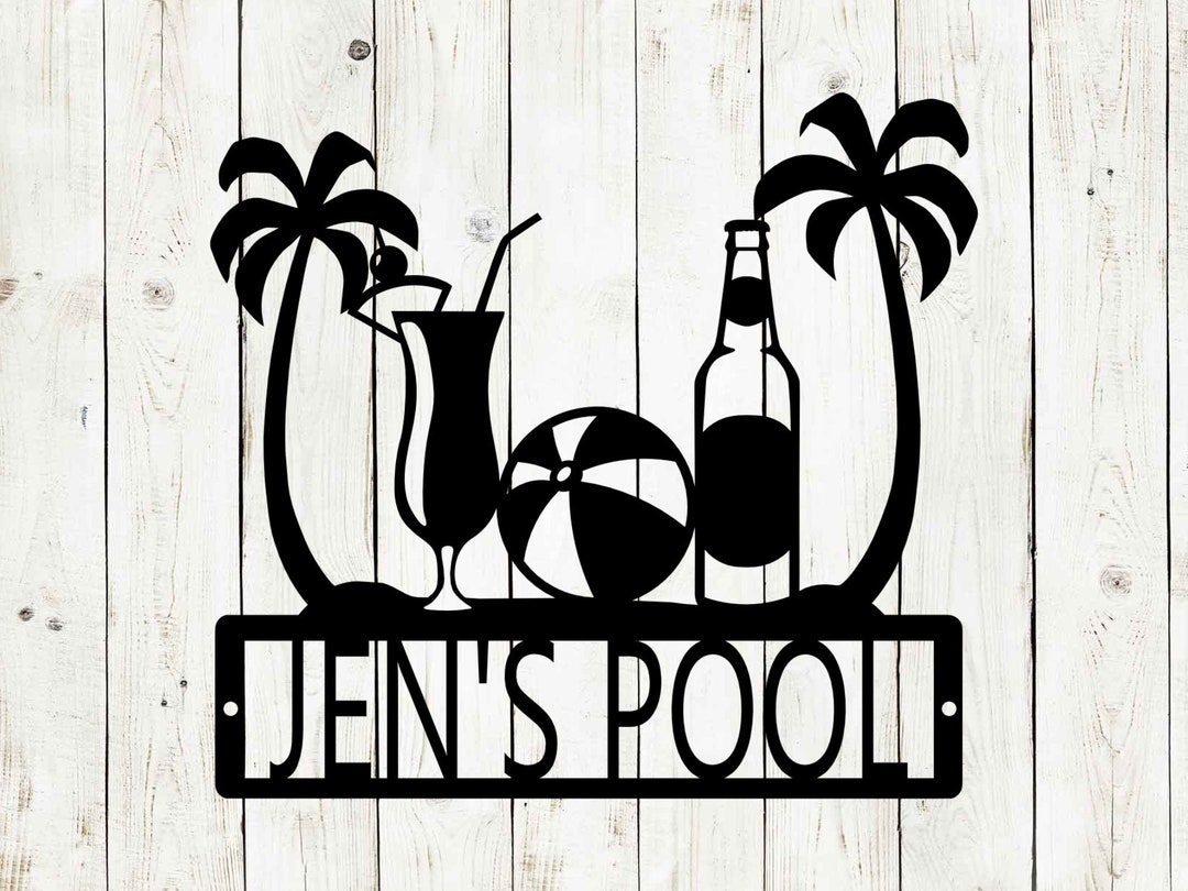 Custom Pool and Beach Sign With Drinks, Monogram Sign, Bar Sign, Beach ...