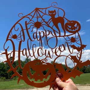 Happy Halloween Web Metal Sign Door Decor, Halloween Metal Sign, Scary ...