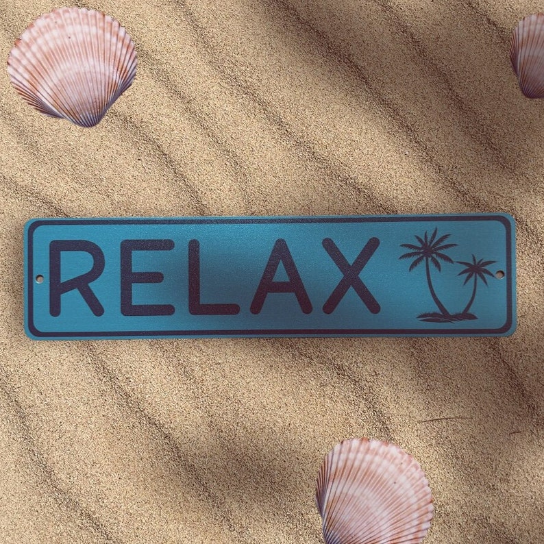 Relax Beach Sign, Custom Metal Powder Coated & Printed Name Sign - Etsy