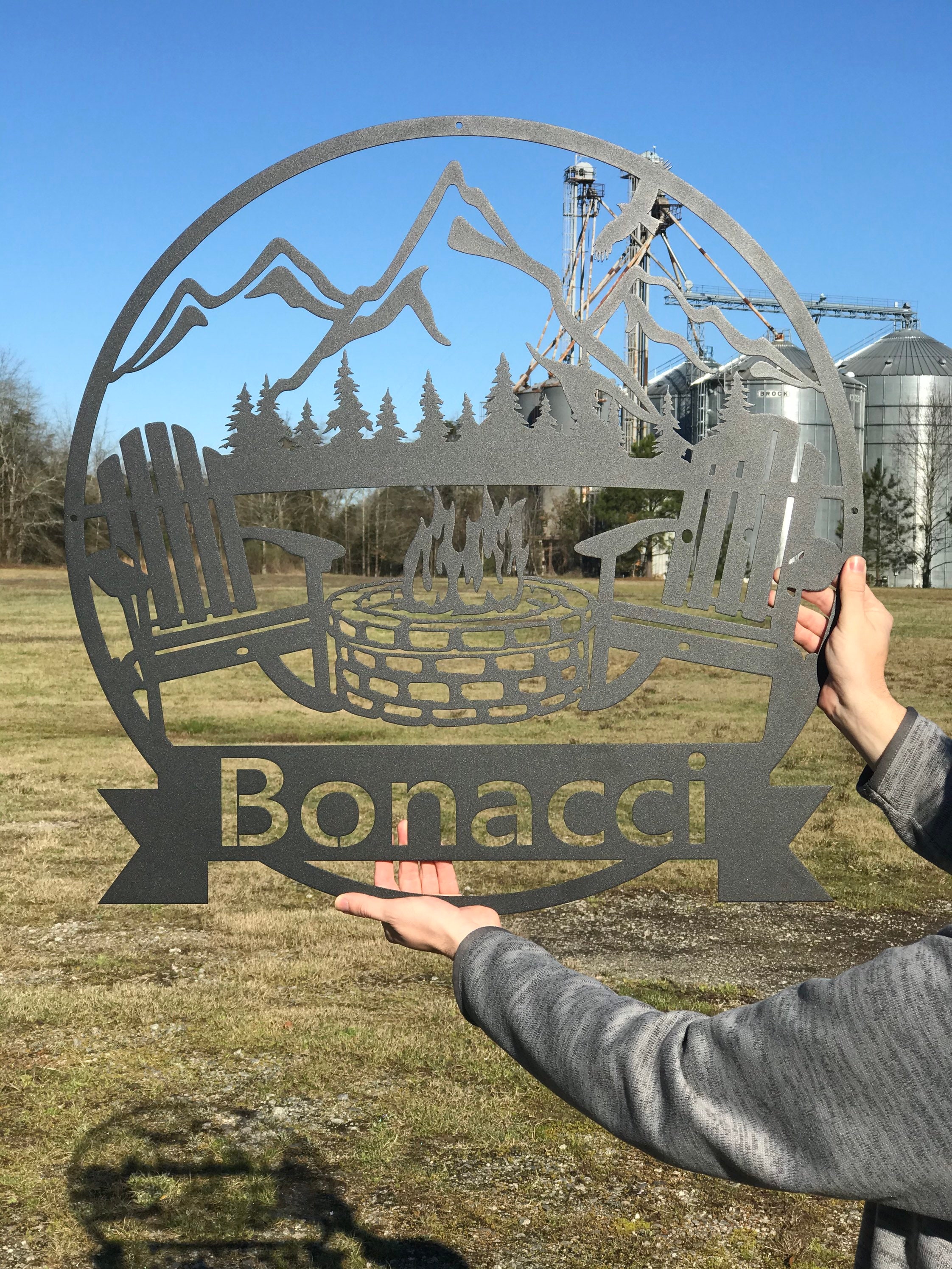 Mountain Campfire Monogram Steel Design Custom Sign Monogram | Etsy