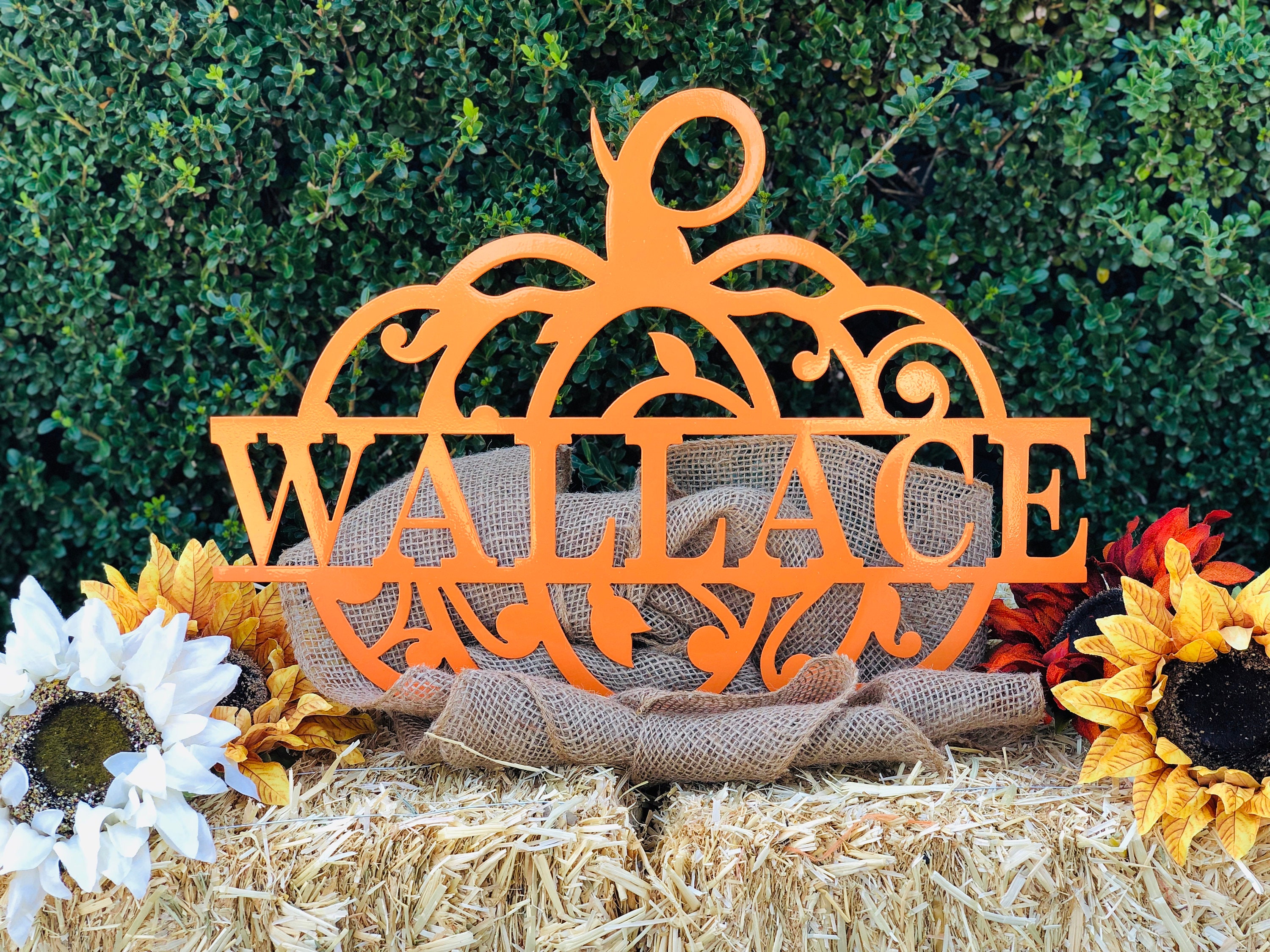 Pumpkin Monogram Name Metal Sign Pumpkin Door Hanger Fall - Etsy