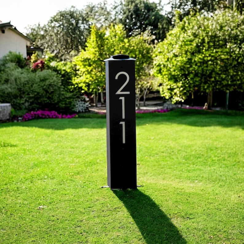 Modern Address Numbers Column, Metal Address Post, Optional Solar Light ...