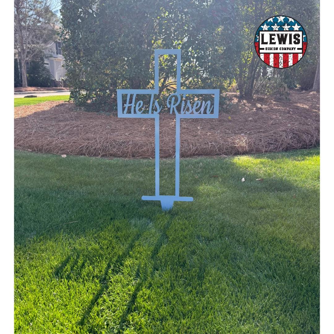He is Risen Cross Metal Yard Sign, Outdoor Easter Sign, Religious Gift ...