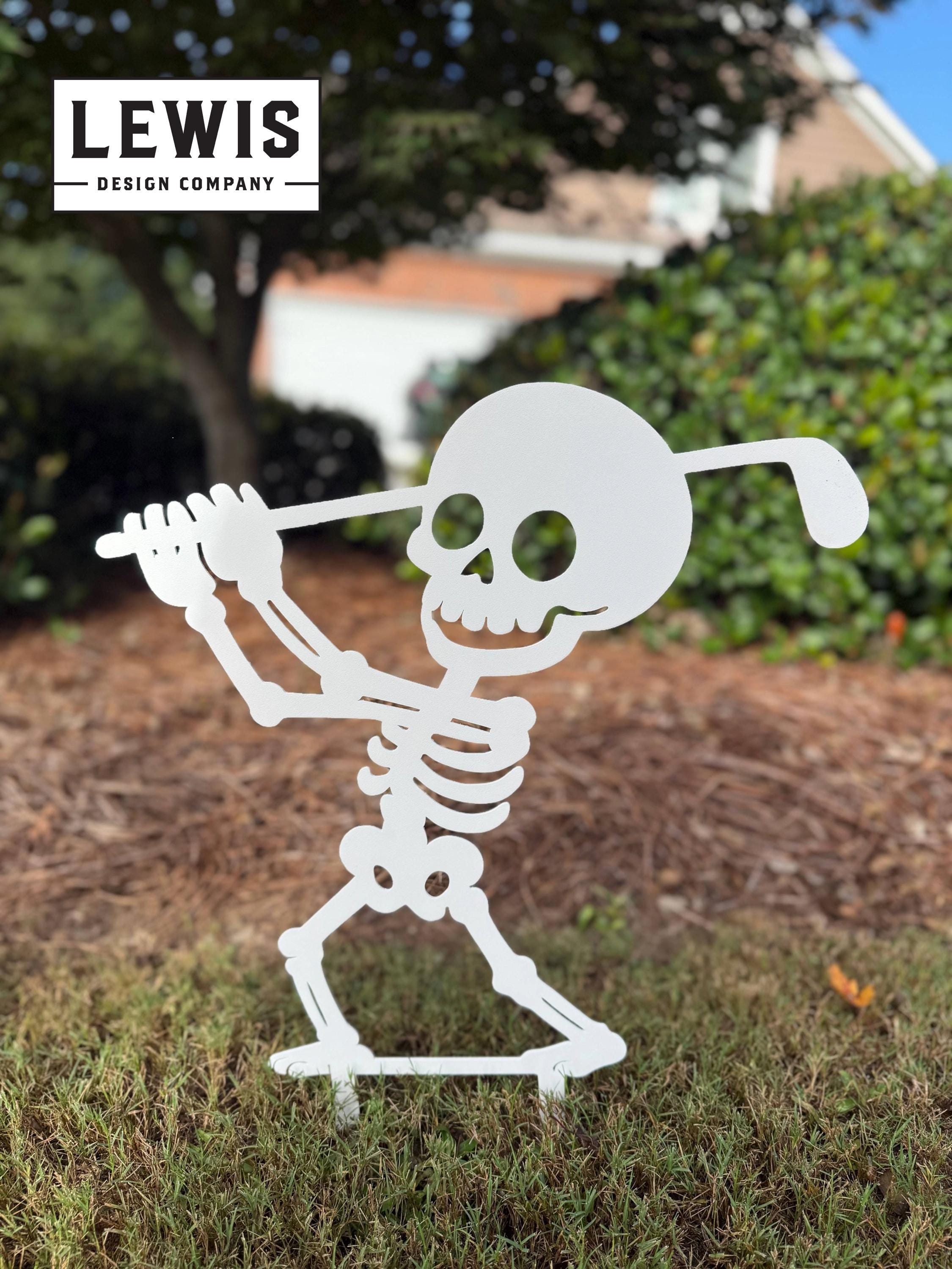 Metal Skeleton Golfer Yard Stakes – Halloween Skeleton Golfer ...