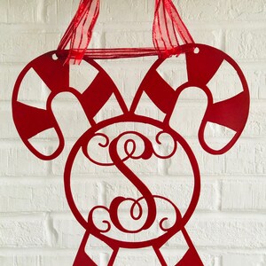 Monogram Candy Cane Metal Sign, Christmas Door Hanger, Christmas Decor ...
