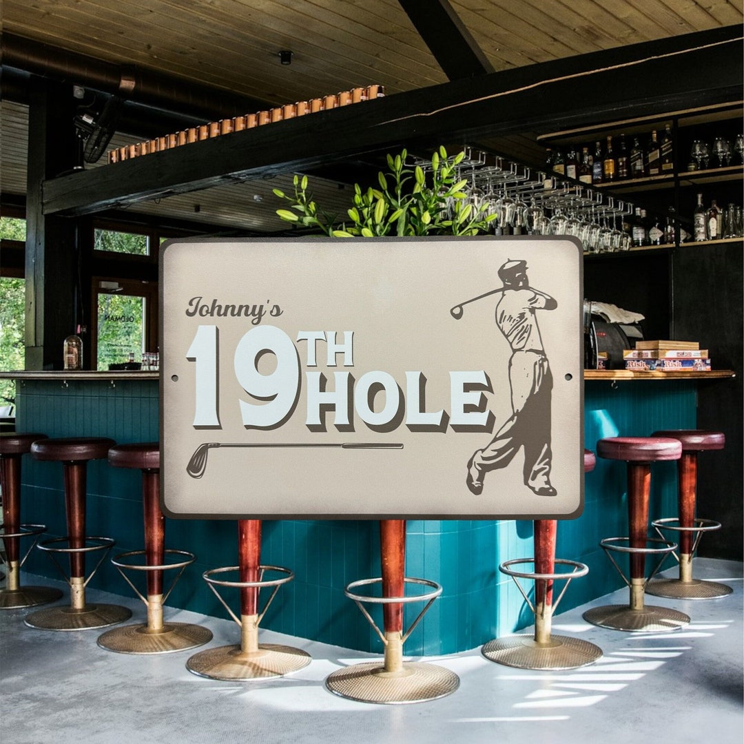 Custom 19th Hole Sign, Custom Metal Powder Coated & Printed Name Sign ...