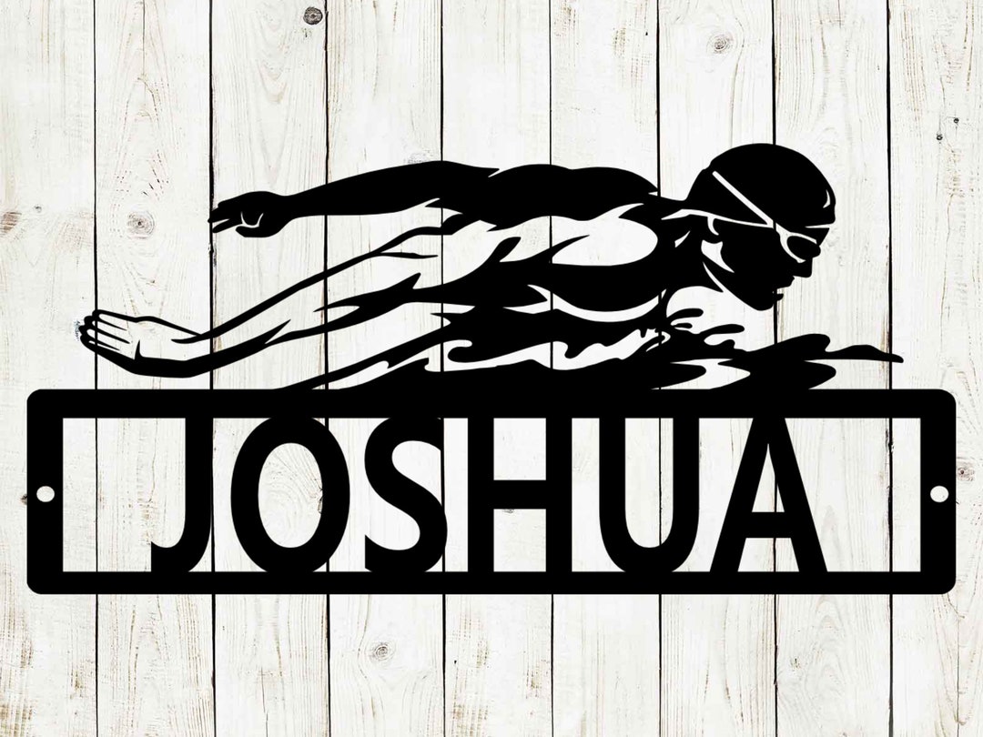 Swimming Male Custom Name Metal Sign, Kids Room Decor, Swimming, Swim ...