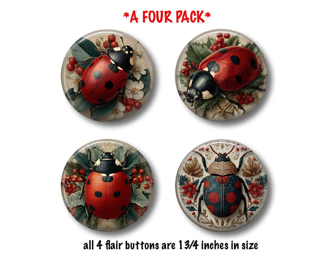 Ladybug Flair Pins, Flat Backs or Magnets, Set of 4 - Etsy