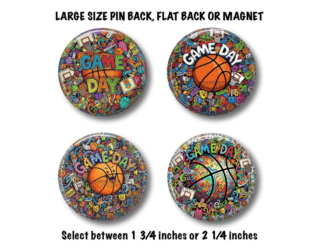 Large Pins, Large Magnets, Large Flat Backs, Game Day, Basketball - Etsy
